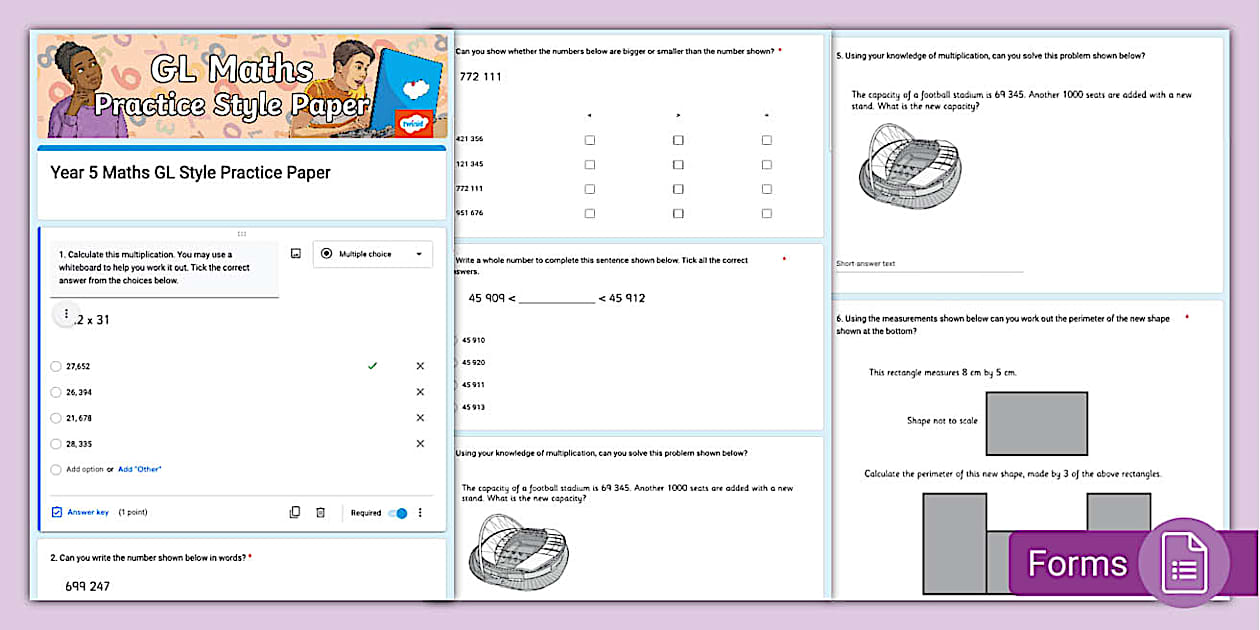 Year 5 Maths GL Style Practice Paper (teacher made) - Twinkl