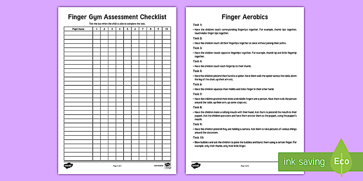 Finger Aerobics Checklist- Fine Motor Warm Up Activities