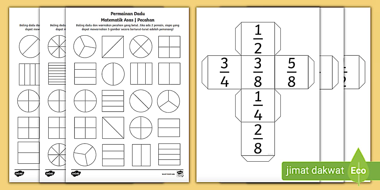 Permainan Dadu | Permainan Kenali Pecahan (teacher made)