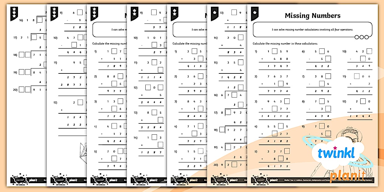 Differentiated Missing Number Column Method All Operations Worksheet