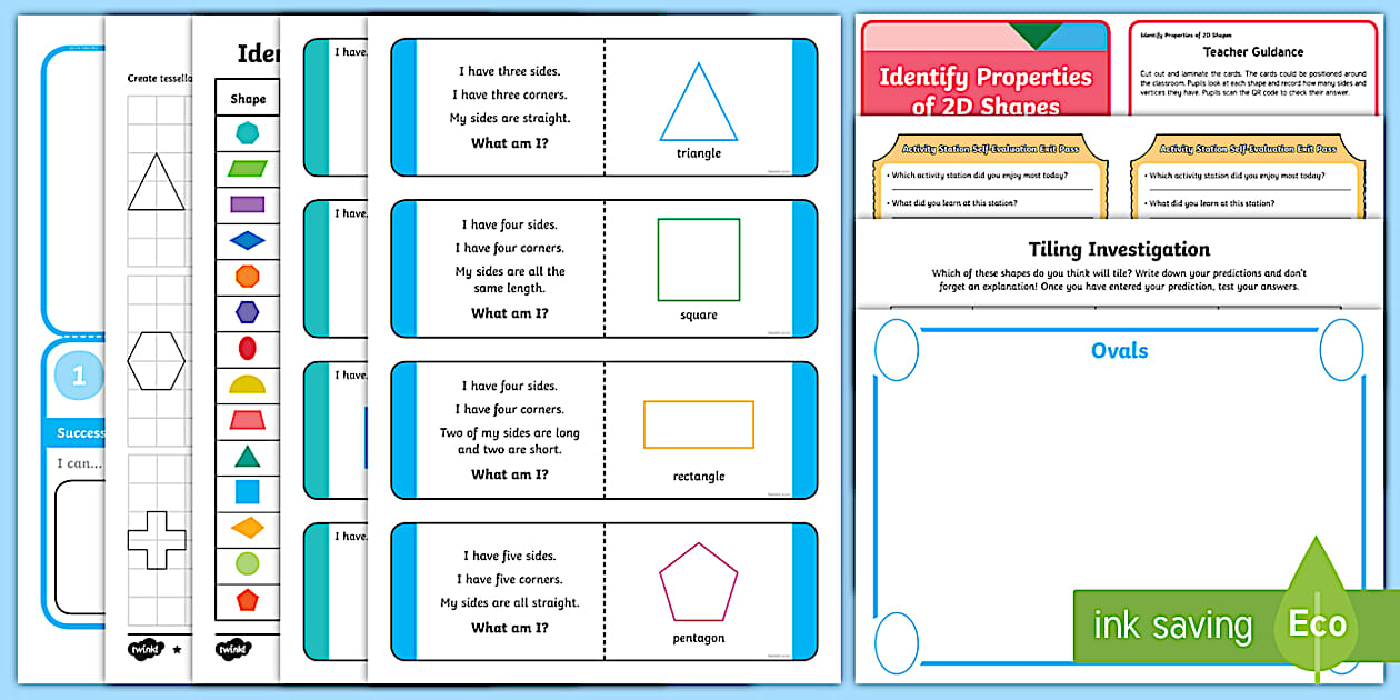 2D Shape and Tiling First Level Activity Stations Resource Pack