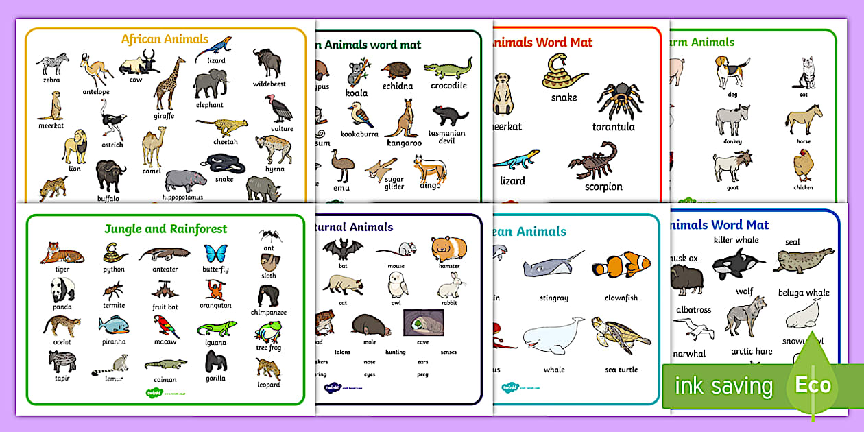 Animal Word Mats | Different Habitats | Twinkl Resources