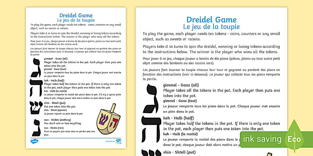 Hanukkah Dreidel Game English/French (teacher made) - Twinkl
