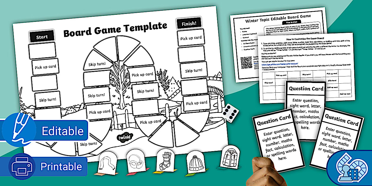 Winter Colouring Editable Board Game Template (teacher made)