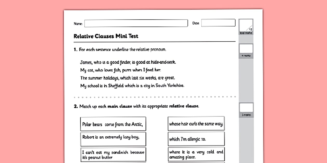 Relative Clauses Test (teacher made) - Twinkl