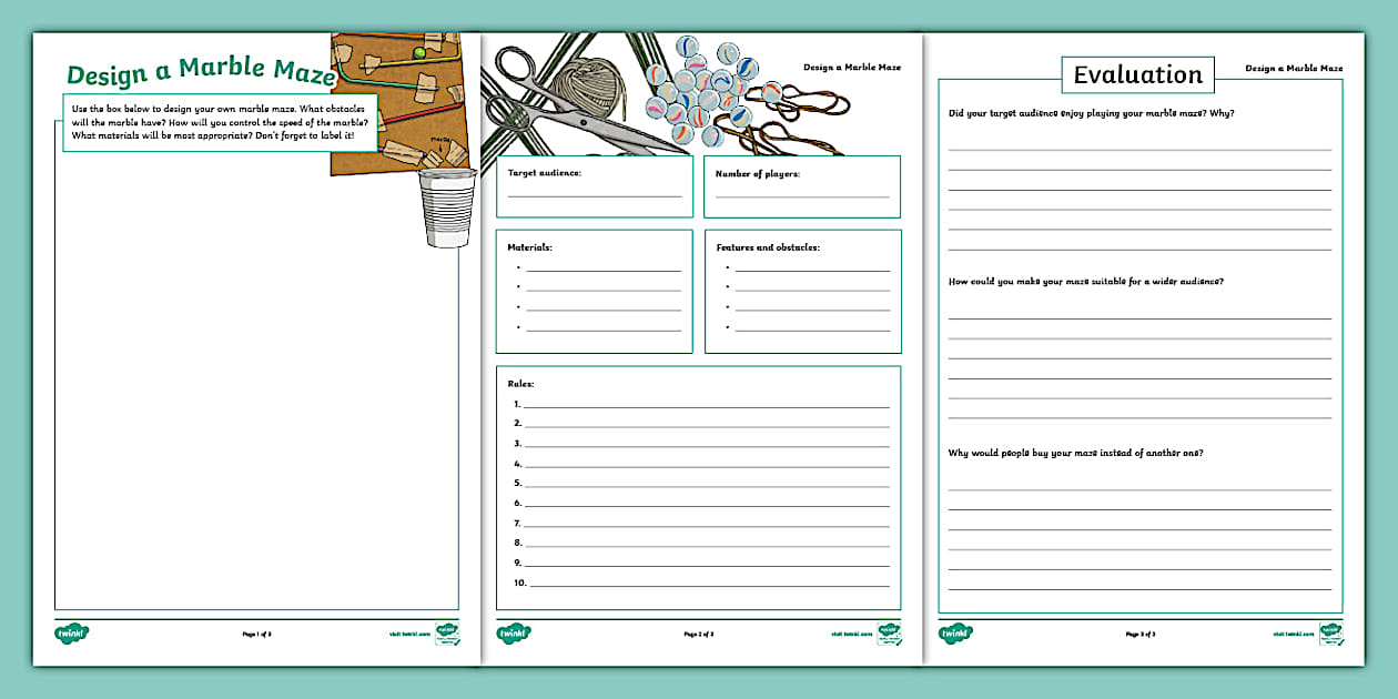 Design a Marble Maze Worksheet