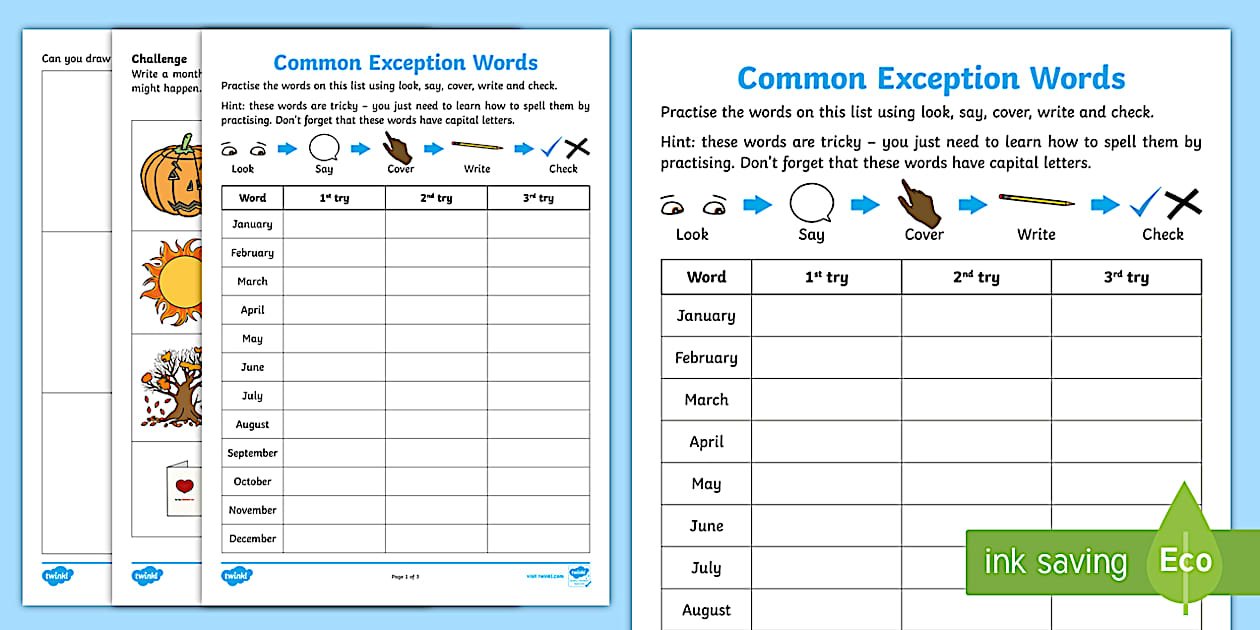 Year 2 Common Exception Words Spelling Worksheet - Twinkl