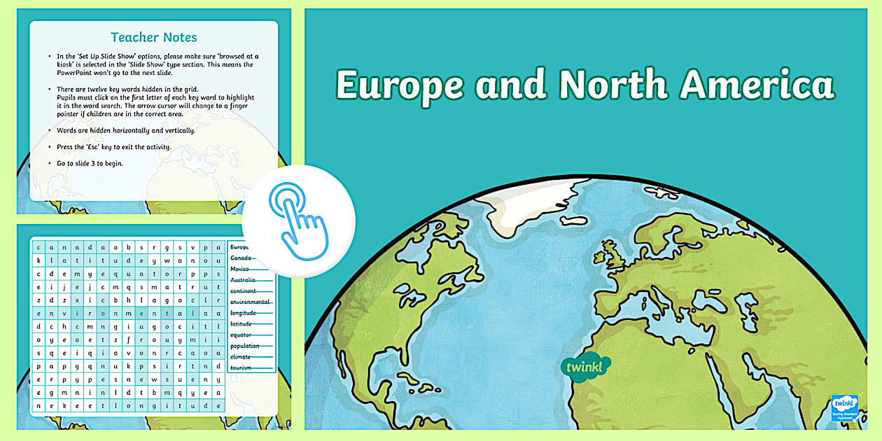 Europe and North America Interactive Word Search - Twinkl