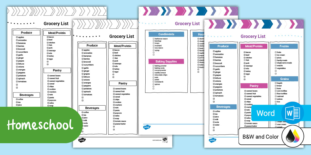Editable Grocery Checklist Word (teacher made) - Twinkl
