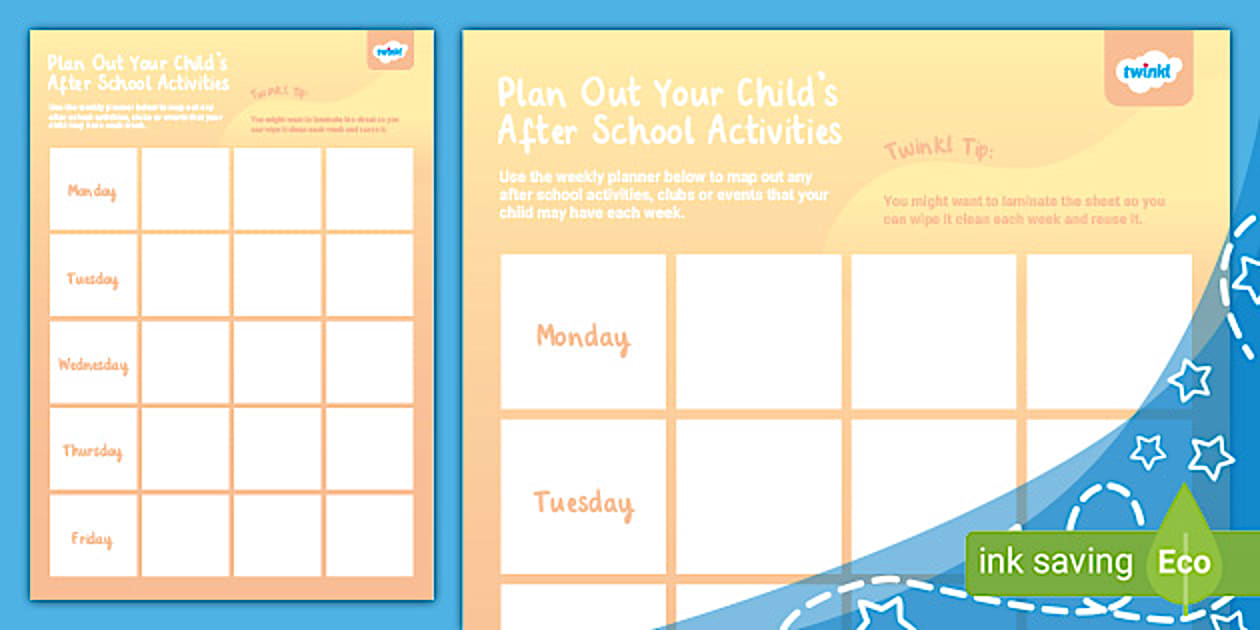 Plan Out Your Child's After School Activities (teacher made)