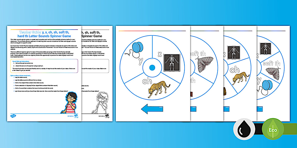 Phonics Canada: y,x,ch,sh,soft hard th Letter Sounds Spinner
