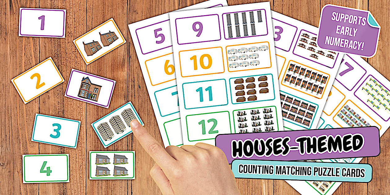 👉 Houses-Themed Counting Matching Puzzle Cards