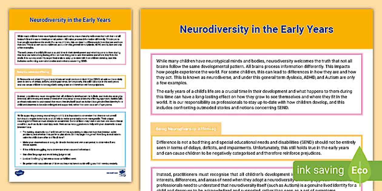 Neurodiversity in the Early Years Adult Guidance - Twinkl