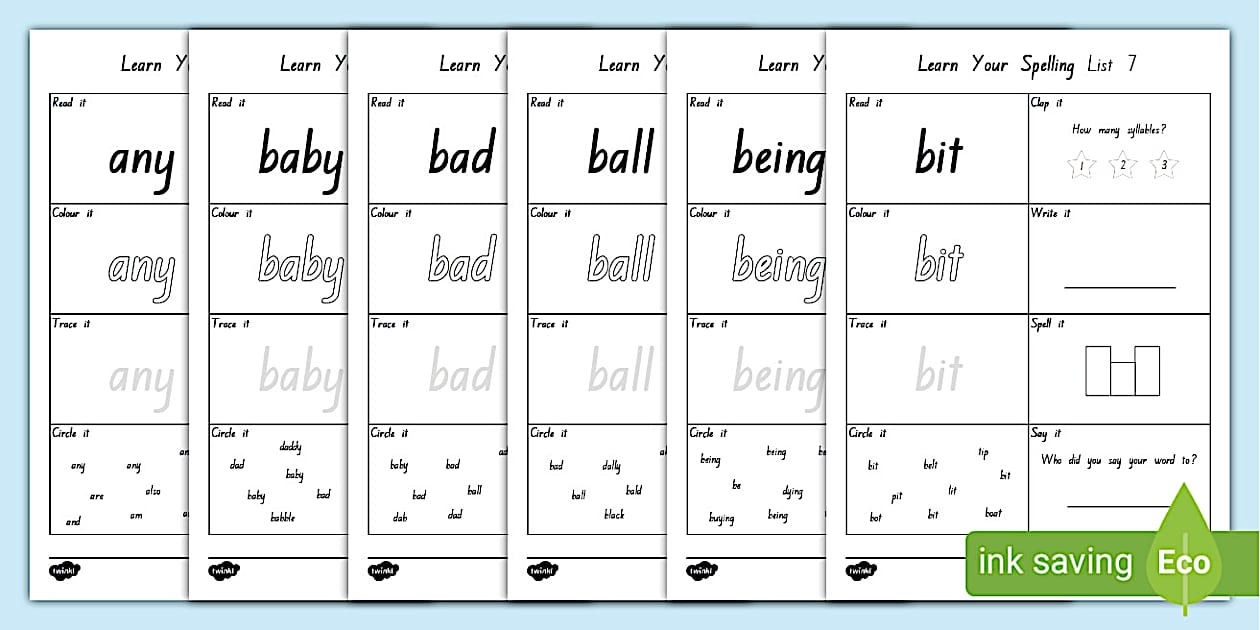 New Zealand Essential Spelling List 7 Words Worksheets