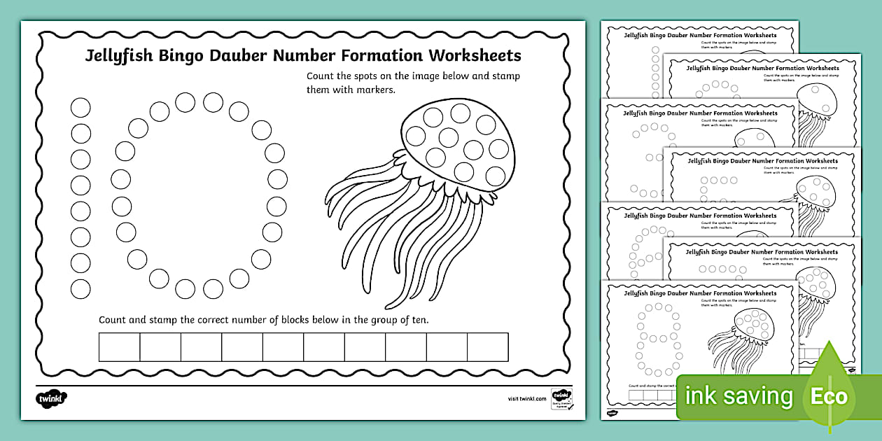 Jellyfish Bingo Dauber Number Formation Worksheets - Twinkl