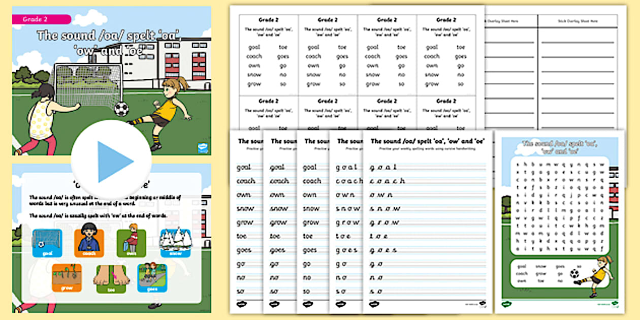 Grade 2 Phonics -ow, -oa and -oe Spelling Pack - Twinkl