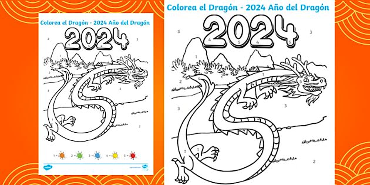 Dibujo para colorear con números - 2024 - año del dragón