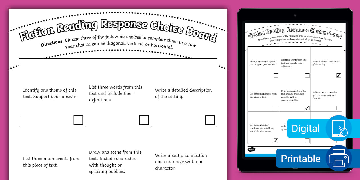 Response to Reading Choice Board | ELA | Twinkl USA - Twinkl