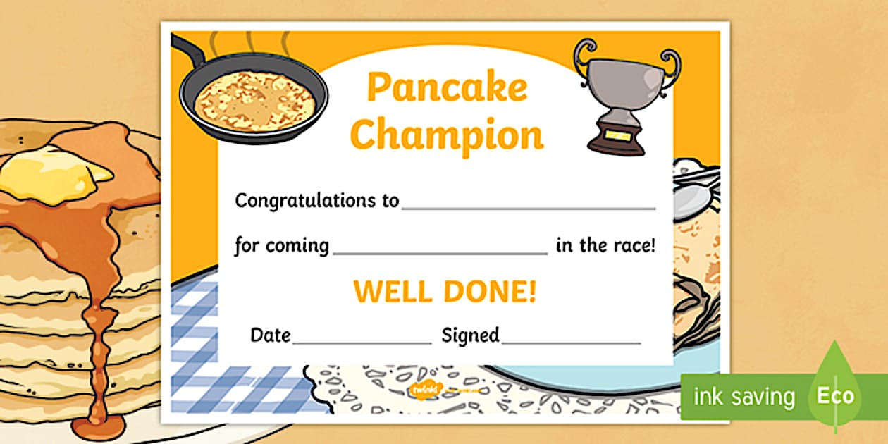 Pancake Race Certificate (nauczyciel wykonał) - Twinkl