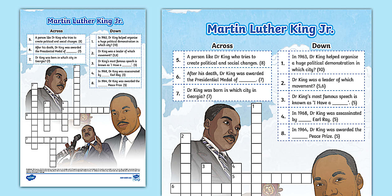 Martin Luther King Jr. Crossword - KS2 - Twinkl