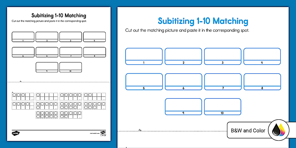 Kindergarten Subitizing 1-10 Matching Activity Sheet