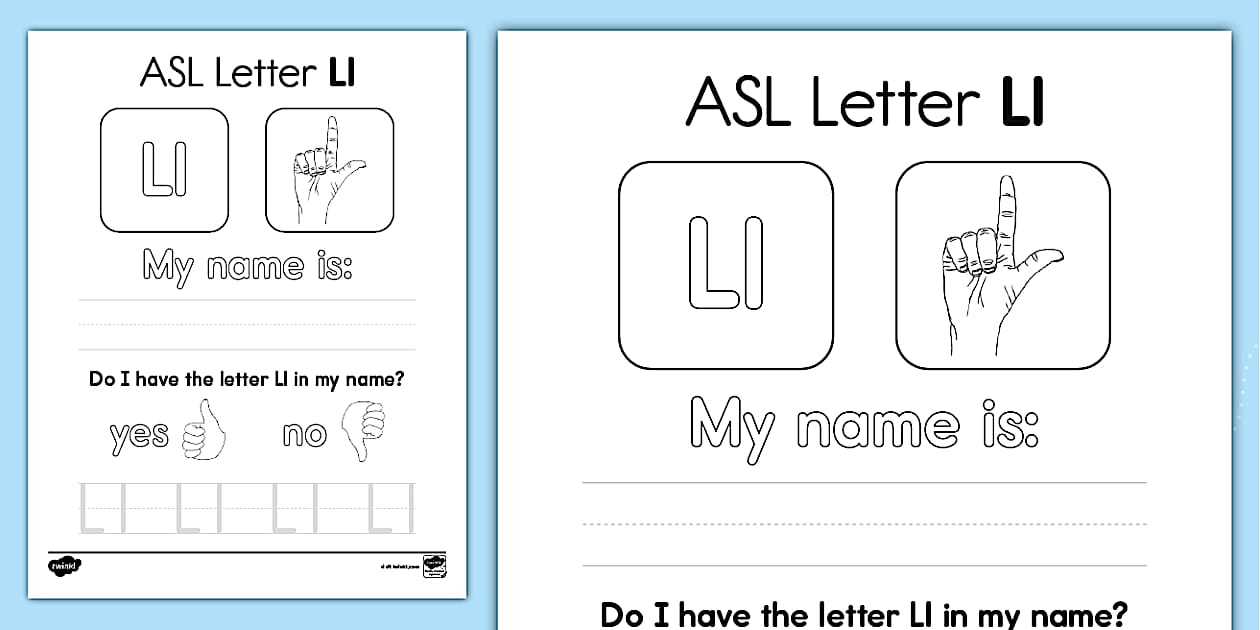ASL Letter Ll Worksheet
