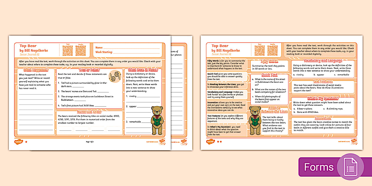 Junior Journal 62 May 2021: Top Bear (Story Comprehension)