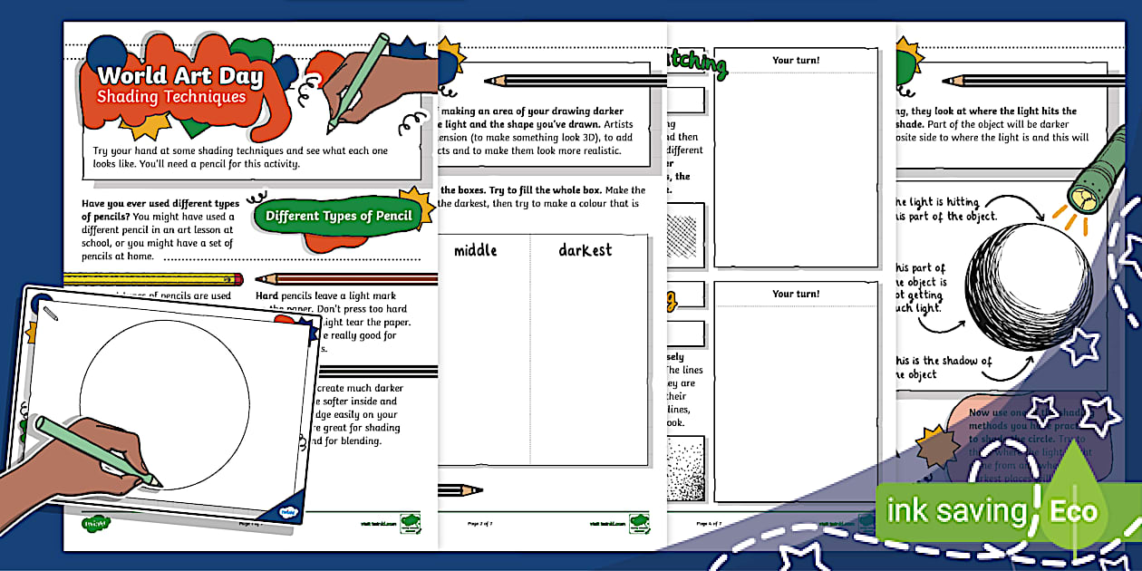 Shading Techniques Activity For Kids 5-7 | World Art Day