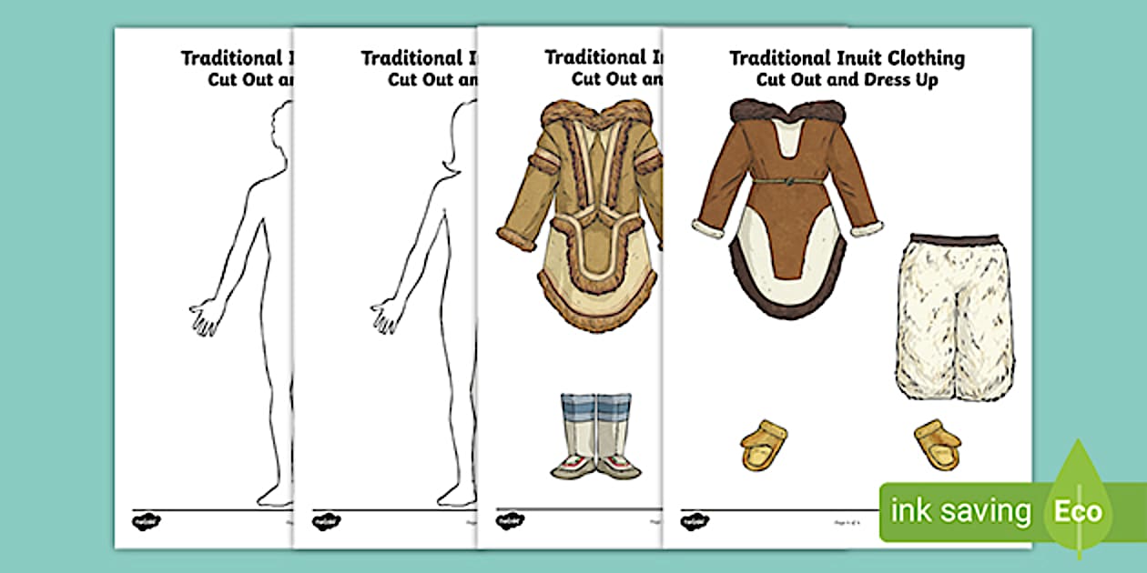 Black and White Inuit Winter Clothing Cut Out and Dress Up Activity