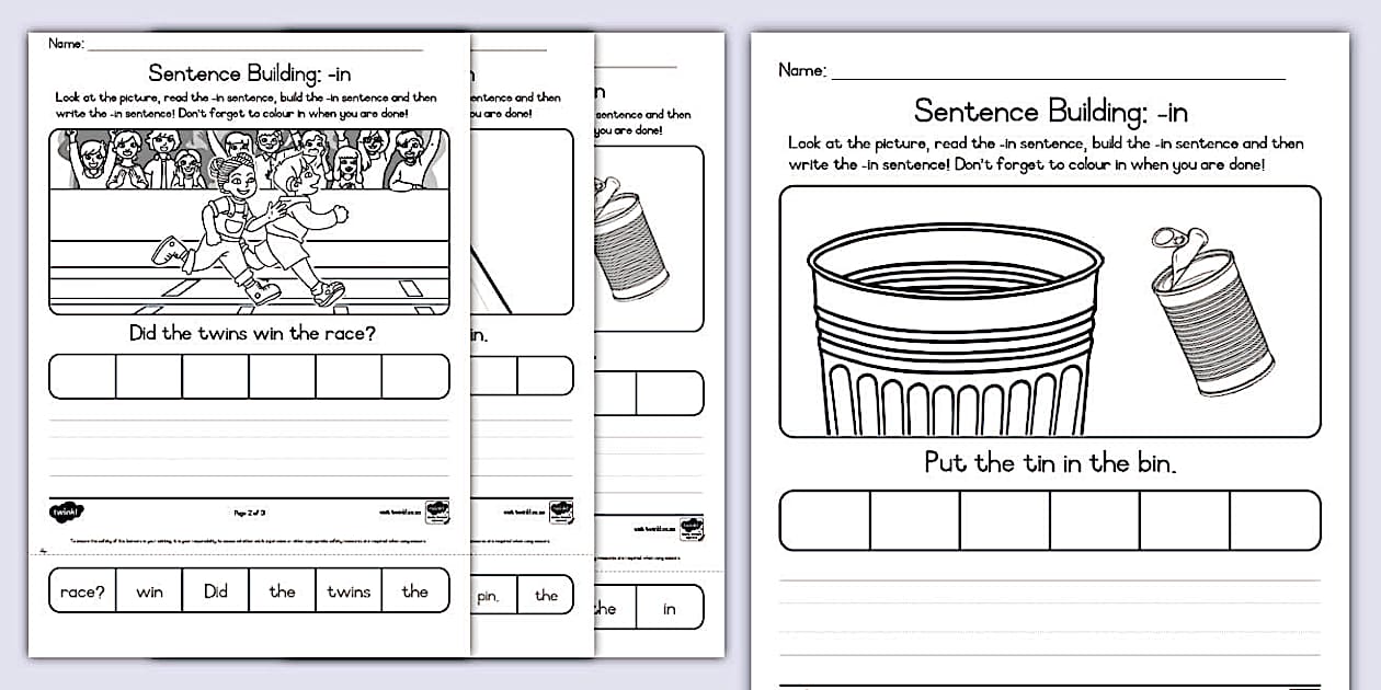 Phonics Sentence Building: -in - Twinkl