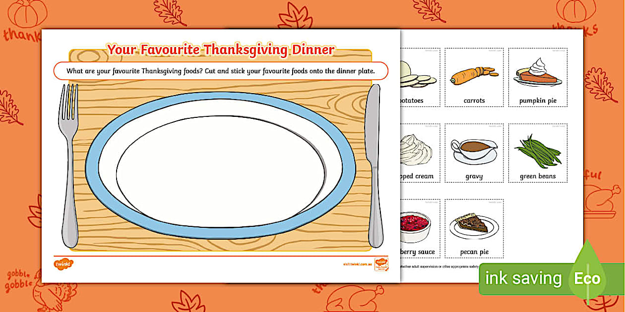 EYLF Thanksgiving Dinner Cut and Paste Activity - Twinkl