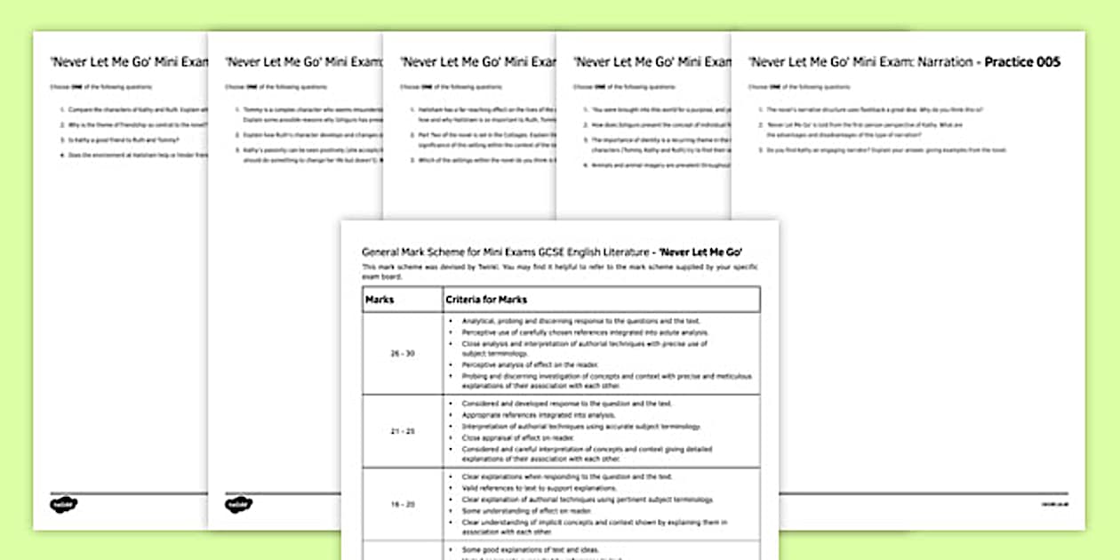 GCSE Never Let Me Go Mini Exam Pack (teacher made) - Twinkl