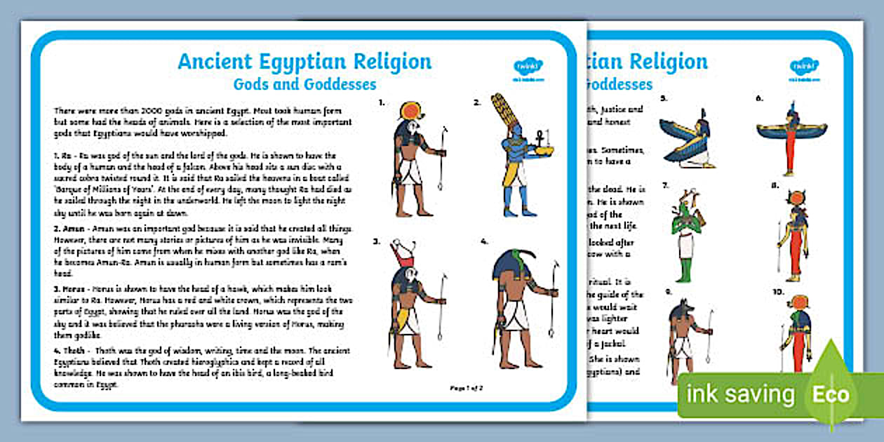 Ancient Egyptian Religion Egyptian Gods Information Sheet