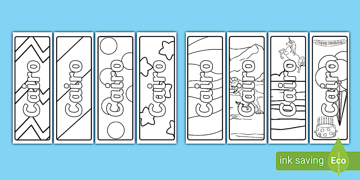 Cairo Name Simple Colouring Bookmarks (teacher made)