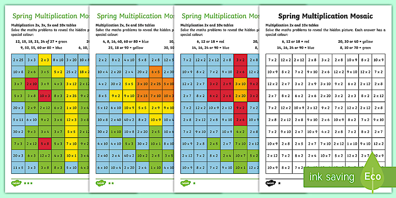 Years 3-4 Spring Multiplication Mosaics Differentiated Worksheet