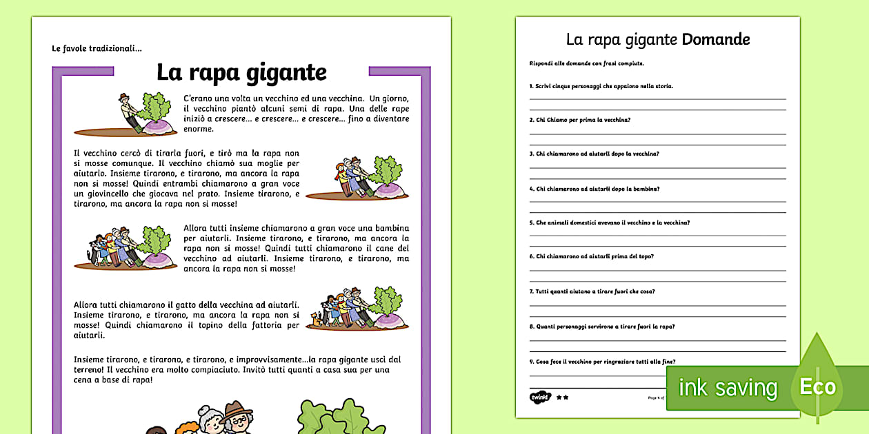 Lower Ability La Rapa Gigante: Schede Lettura e Comprensione - Classe ...