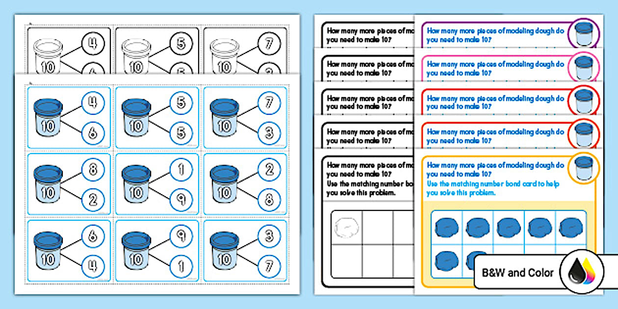 Kindergarten Number Bonds to 10 Modeling Dough Mats - Twinkl