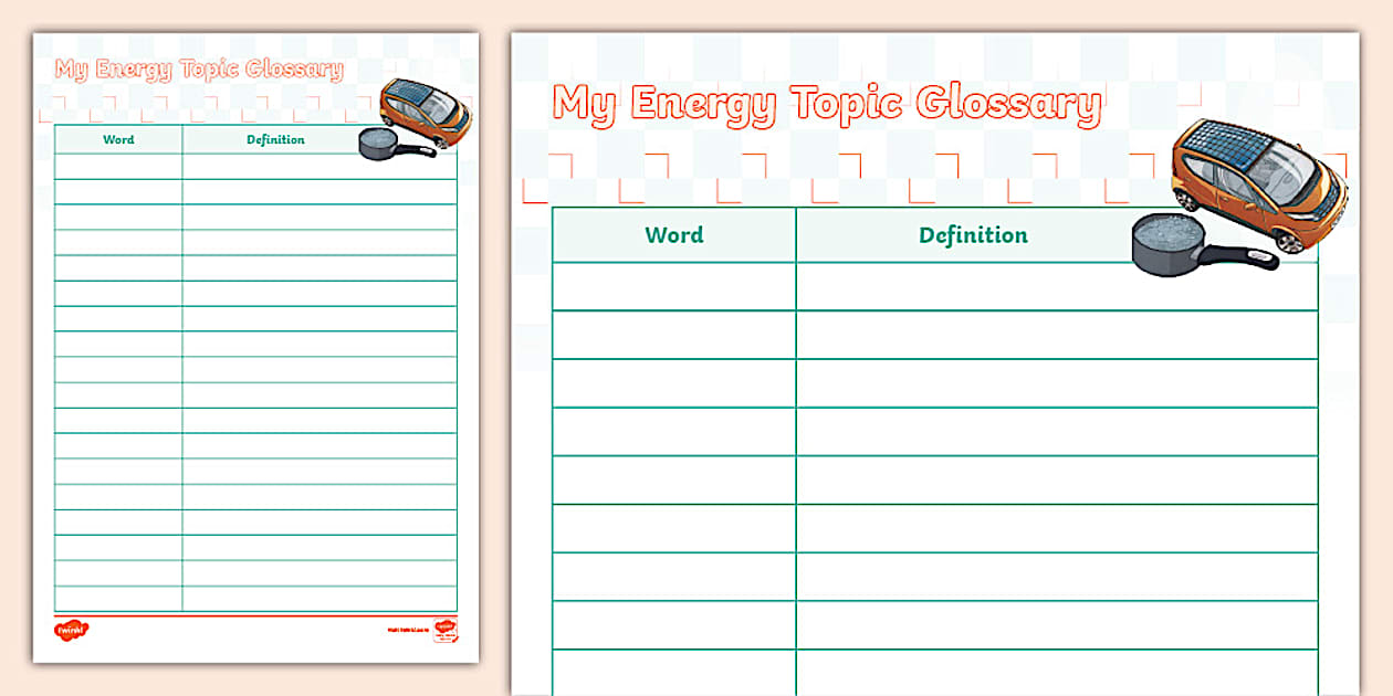 Energy Glossary Writing Template (Teacher-Made) - Twinkl