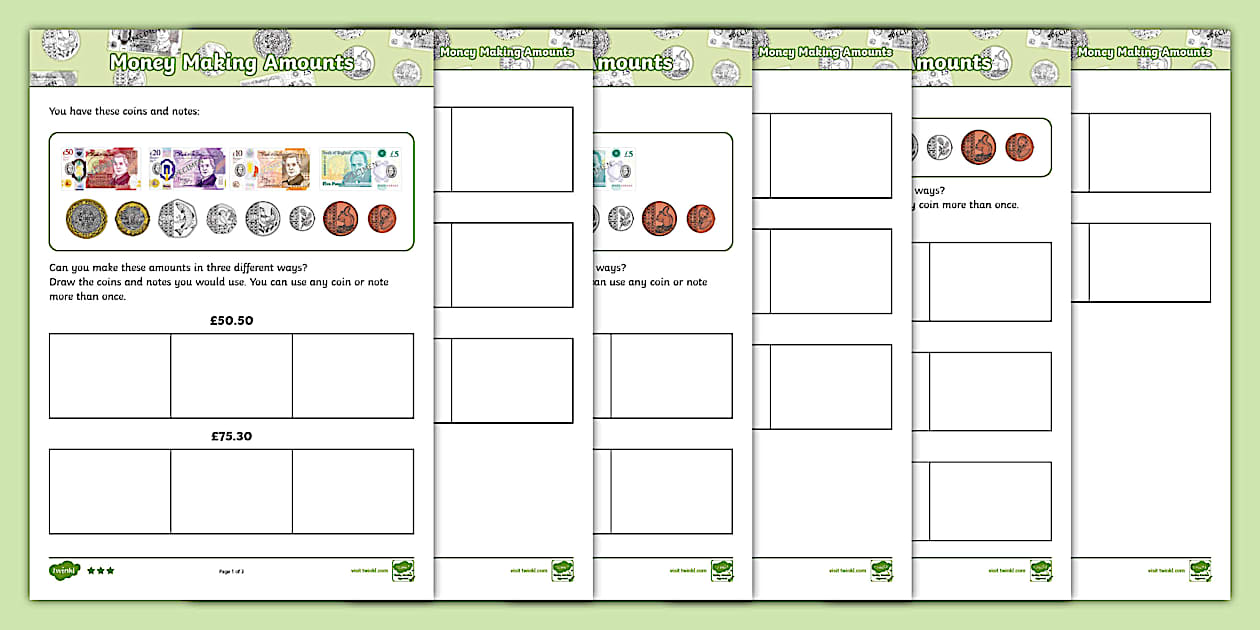 👉 Money Making Amounts Worksheets (Lehrer gemacht)