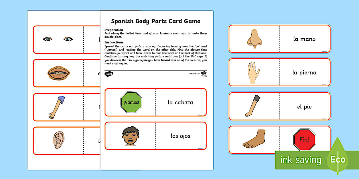 Editable Parts of the Body Card Game Spanish (teacher made)