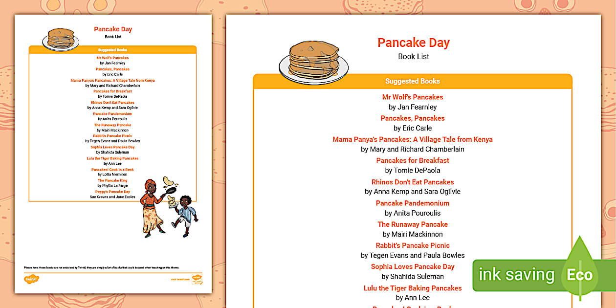 Black and White Pancake Day Book List (teacher made)
