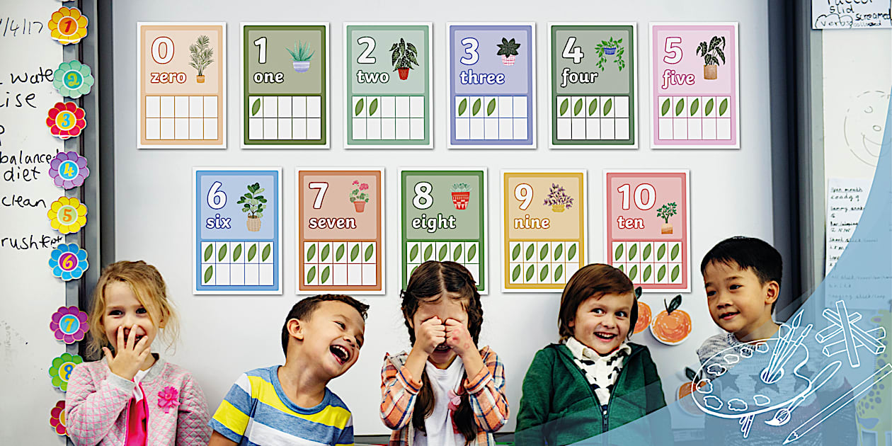 Numbers 0-10 Ten-Frames Botanical-Themed Posters Pack