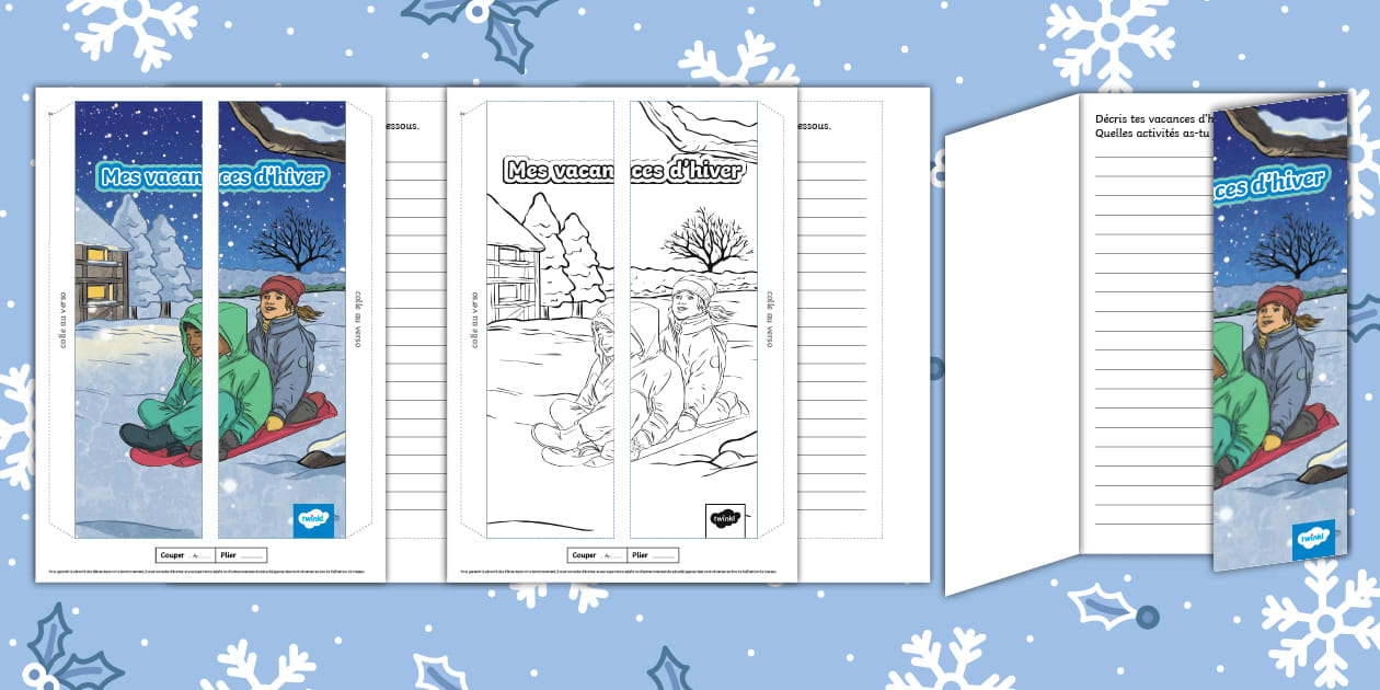 Modèle d'écriture en pliage : Mes vacances d'hiver