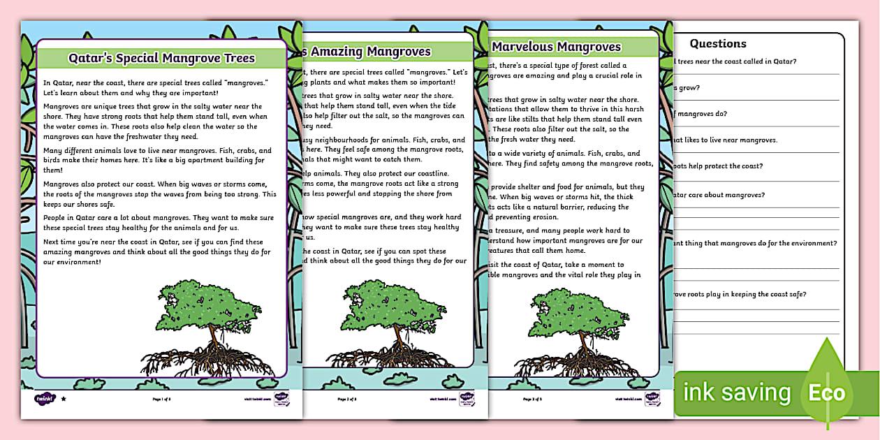 Mangroves in Qatar Differentiated Reading (teacher made)