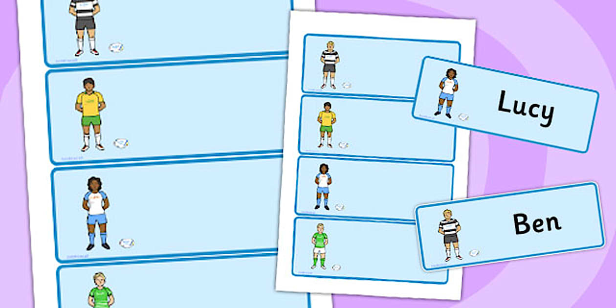 Black and White Rugby Themed Drawer Peg Name Labels Editable