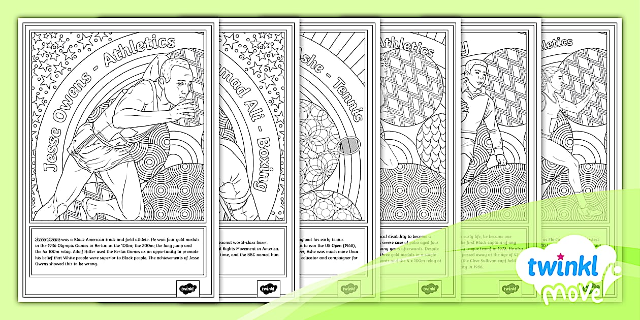 Black History Month 20th Century Sport Stars Colouring Pages