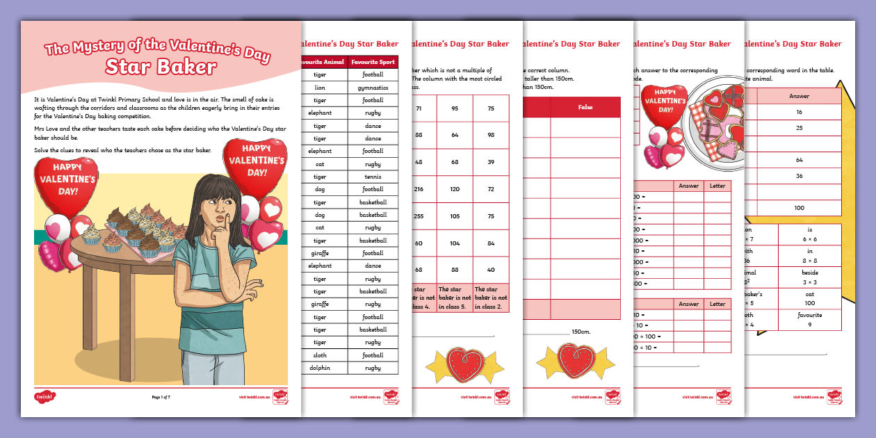 Year 6 The Mystery of the Valentine's Day Star Baker Maths Mystery Game
