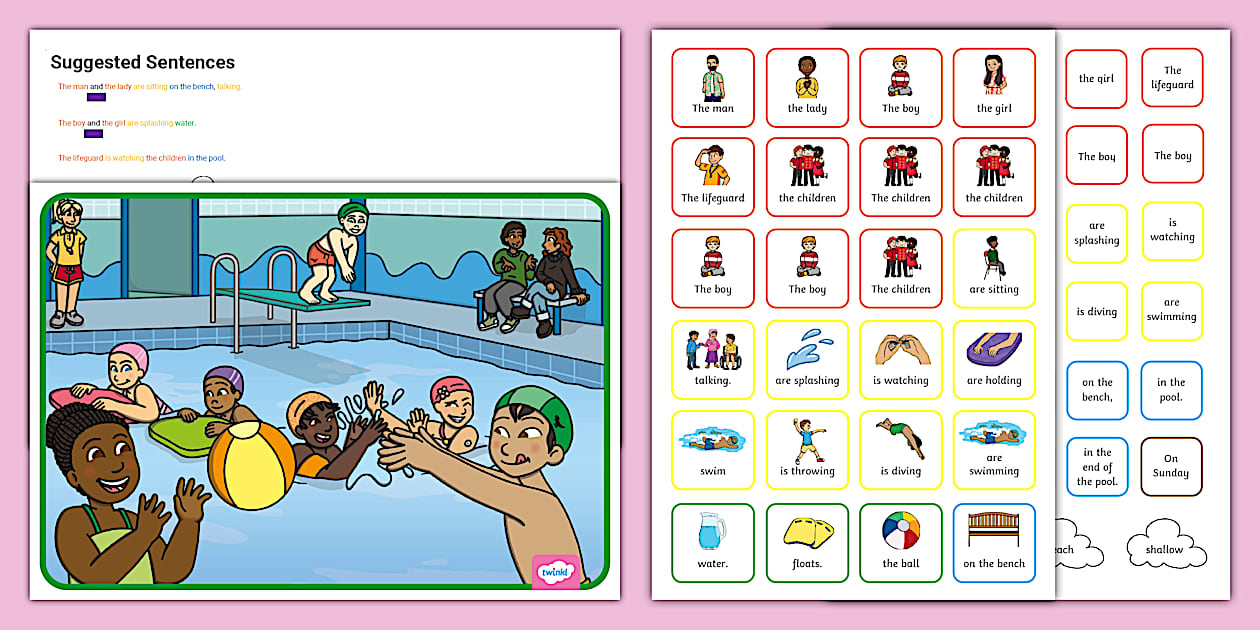 Colourful Semantics Swimming Pool Picture Scene - Twinkl