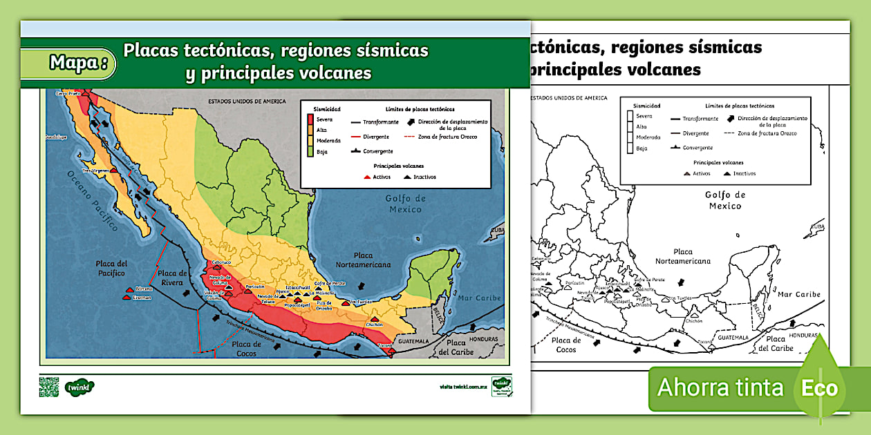 Mapa Placas Tectónicas Regiones Sísmicas Y Principales Volcanes 9580