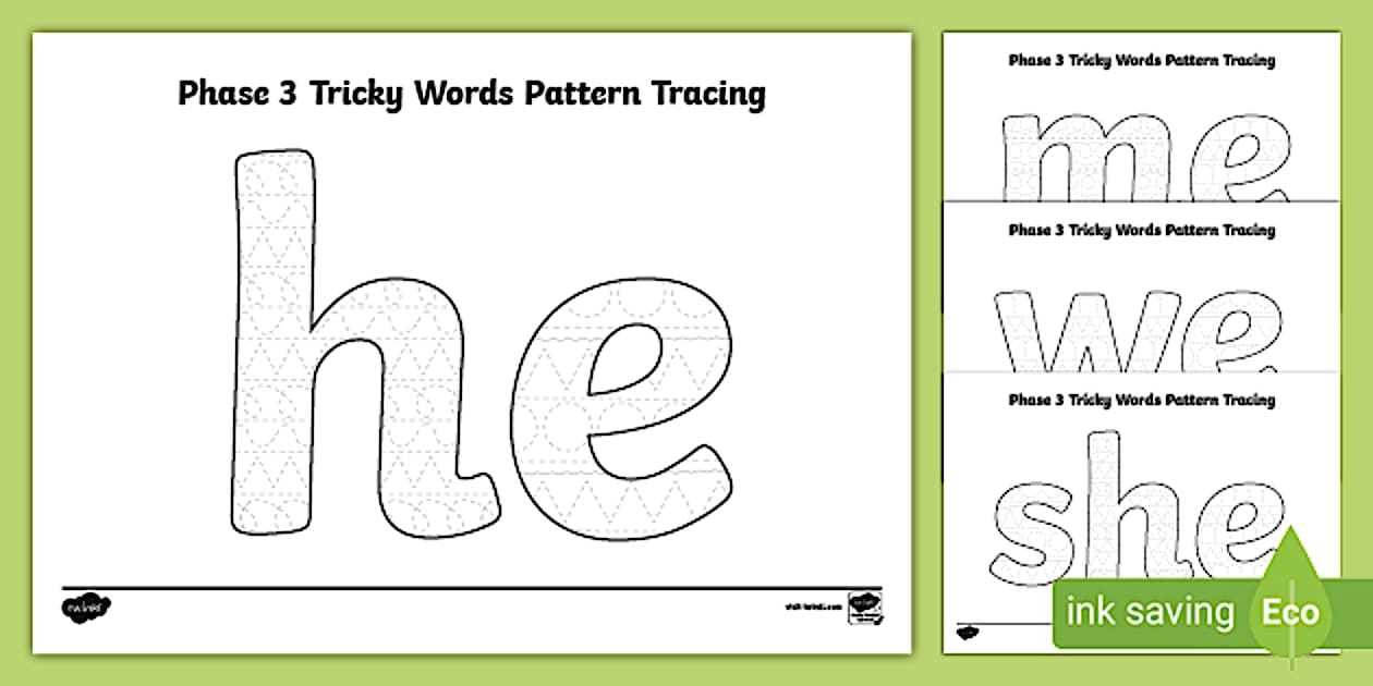 Phase 3 Tricky Words Pattern Tracing Activity - Twinkl